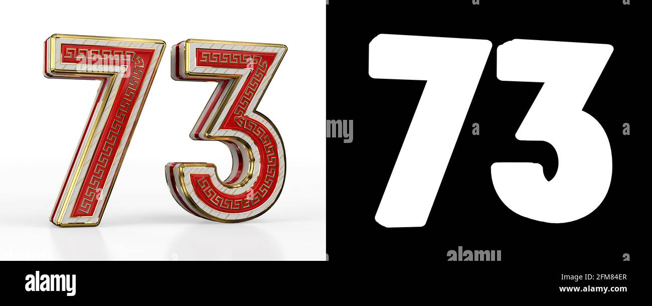Number seventy-three (number 73) with red transparent stripe on white ...