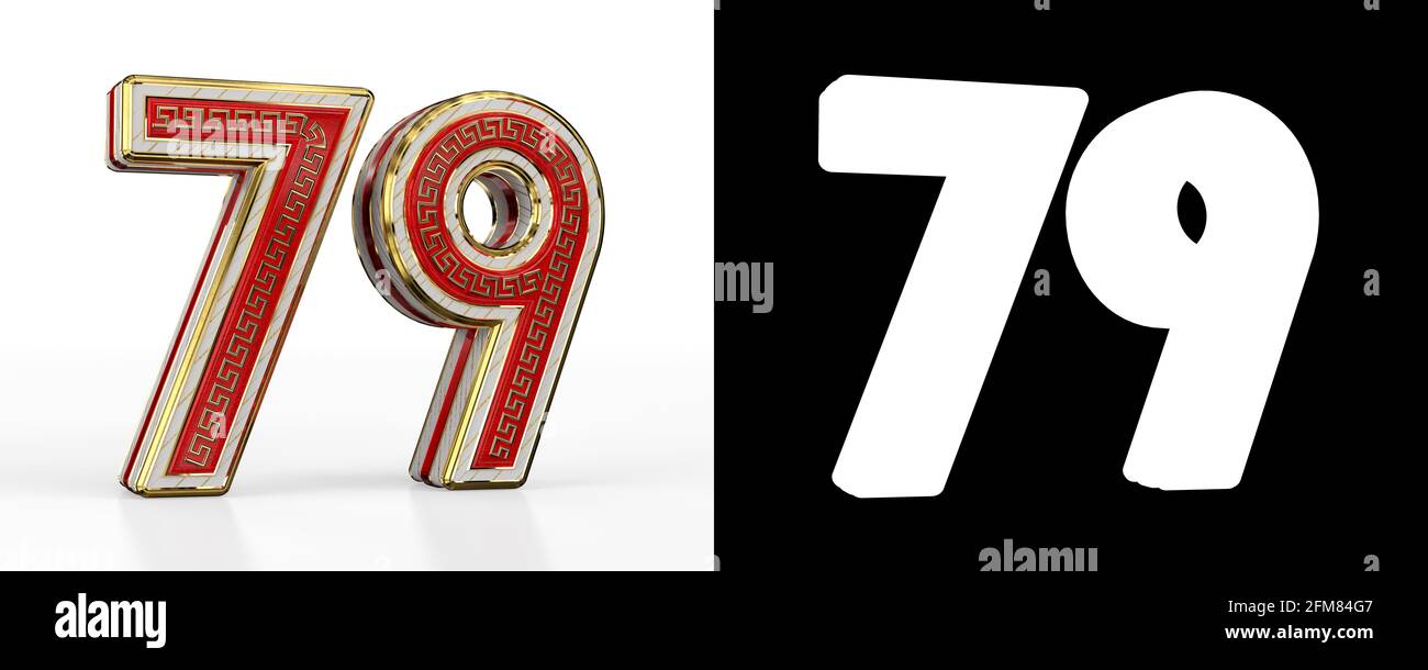 Number seventy-nine (number 79) with red transparent stripe on white ...