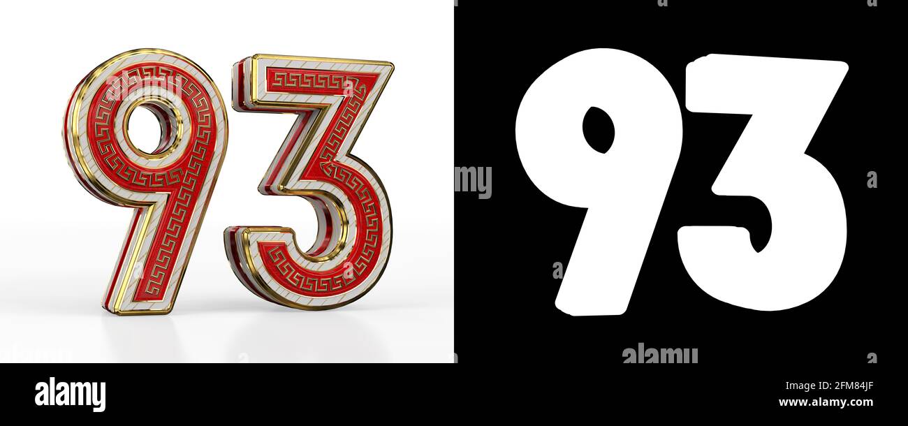 Number ninety-three (number 93) with red transparent stripe on white ...