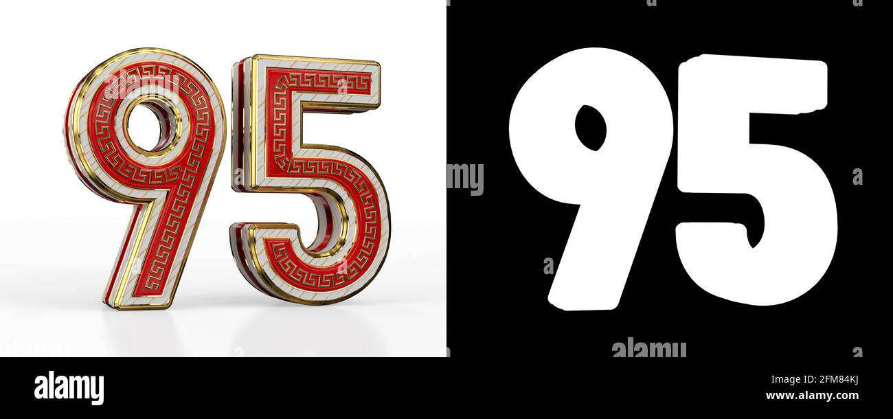 Number ninety-five (number 95) with red transparent stripe on white ...