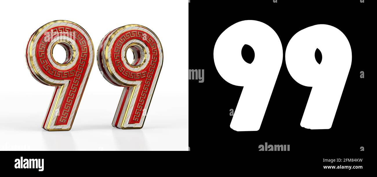 Number ninety-nine (number 99) with red transparent stripe on white ...