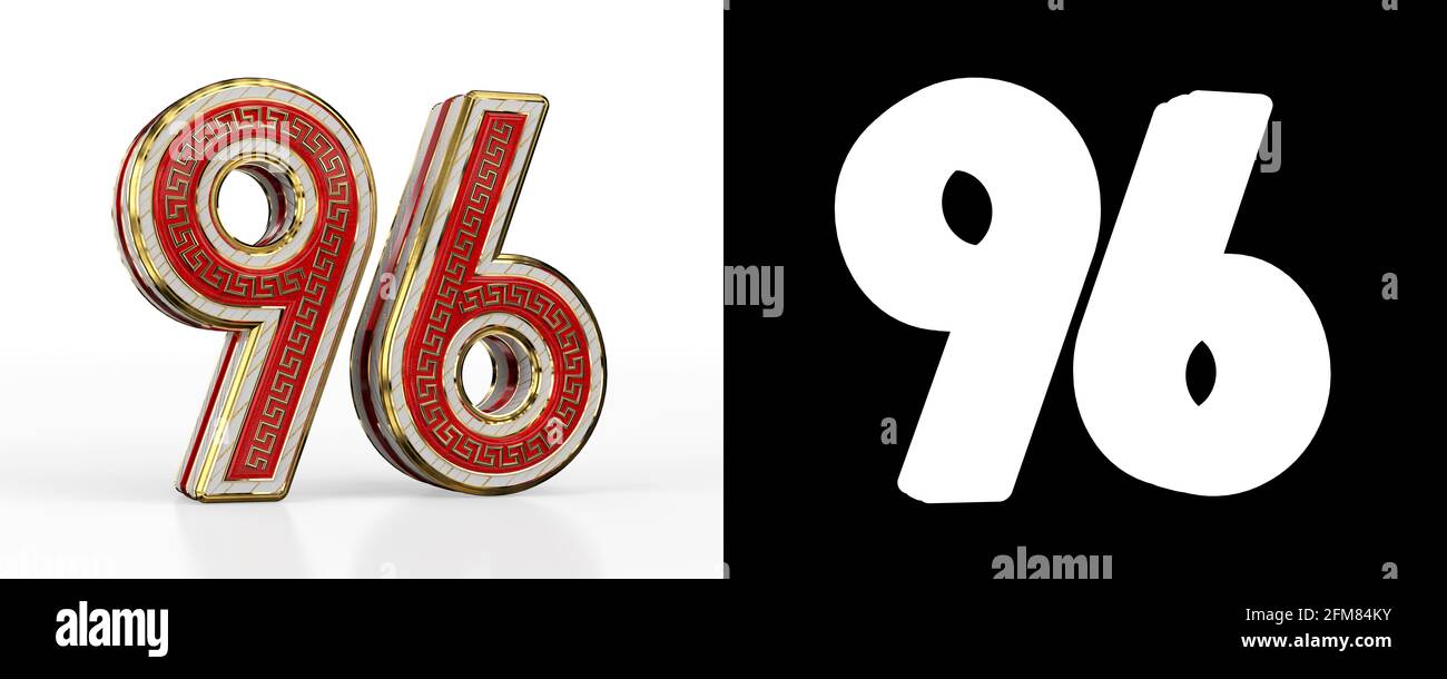 Number ninety-six (number 96) with red transparent stripe on white ...