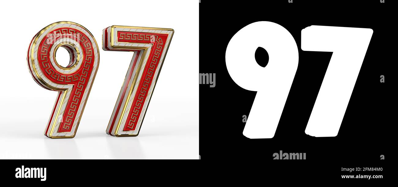Number ninety-seven (number 97) with red transparent stripe on white ...