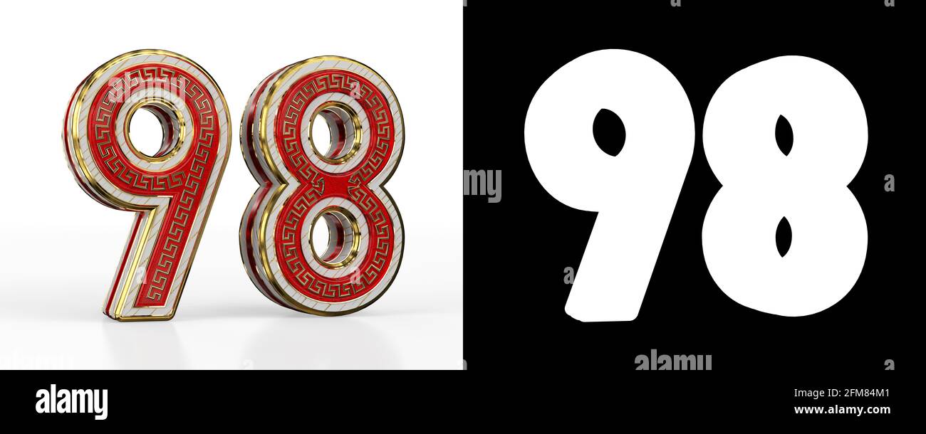 Number ninety-eight (number 98) with red transparent stripe on white ...