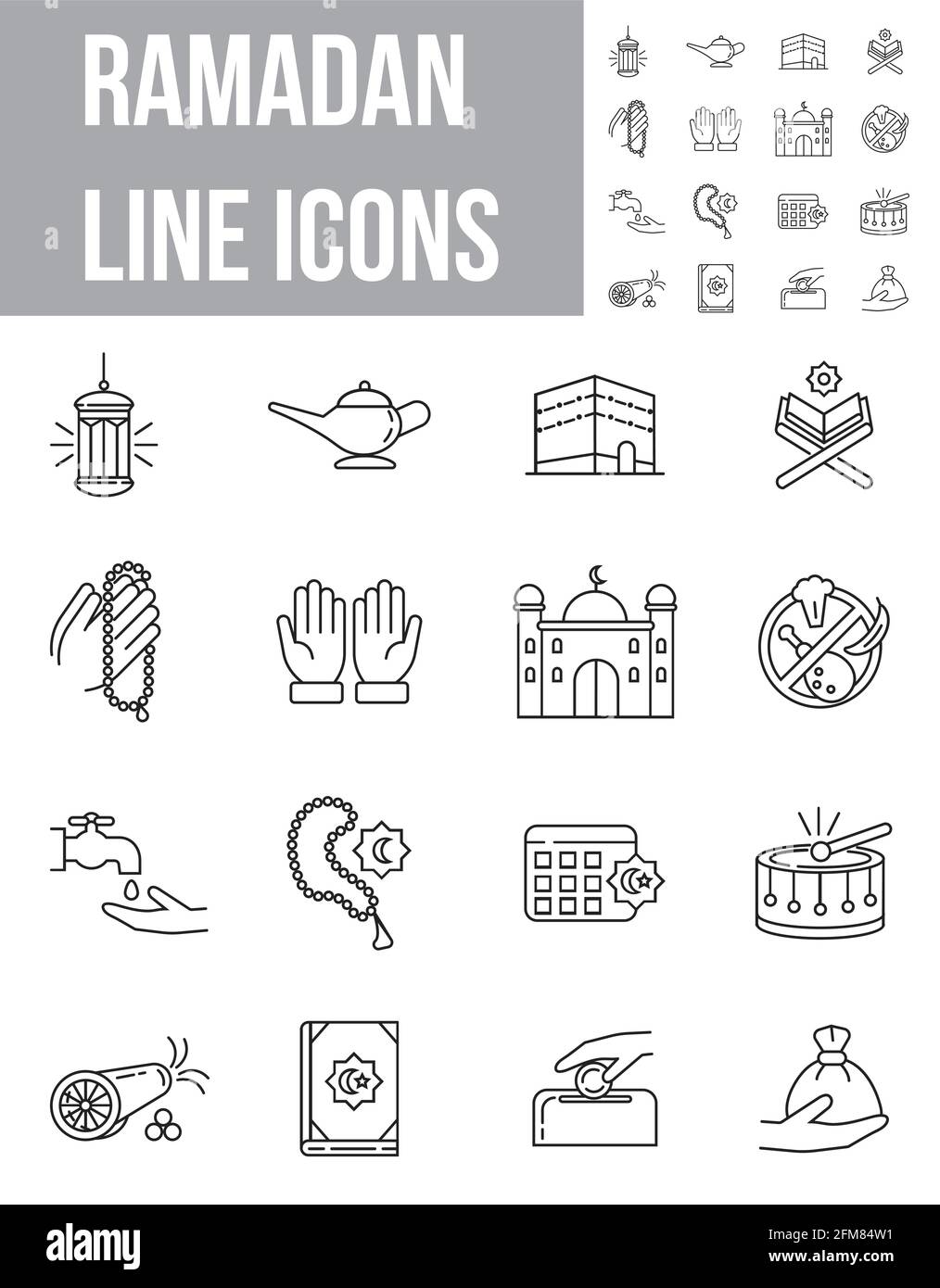 Simple Ramadan Kareem line icon set vector. Eid al-Adha Islam signs ...