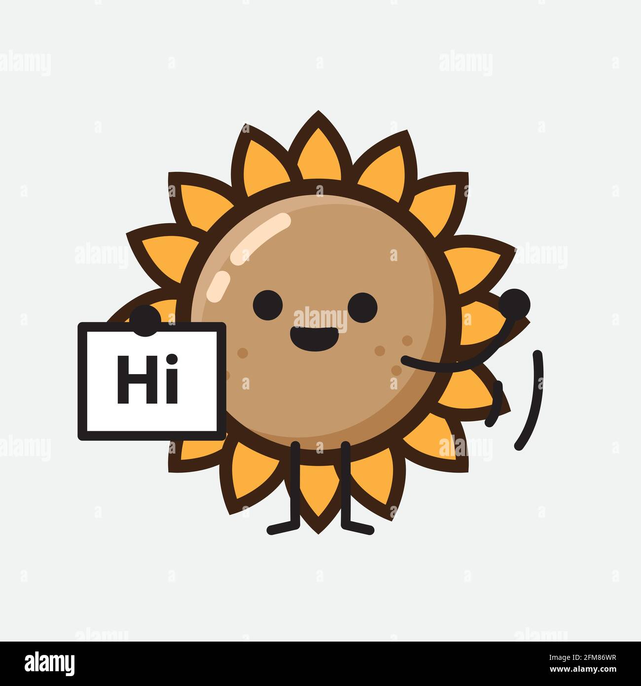 Vector Illustration of Sunflower Character with cute face, simple hands ...