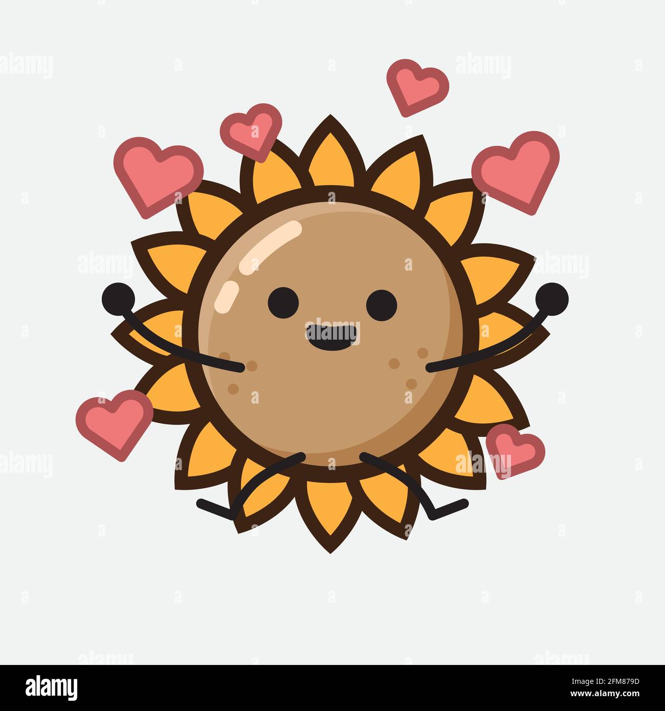 Vector Illustration of Sunflower Character with cute face, simple hands ...