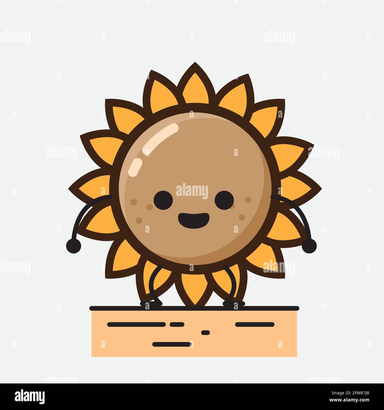 Vector Illustration of Sunflower Character with cute face, simple hands ...