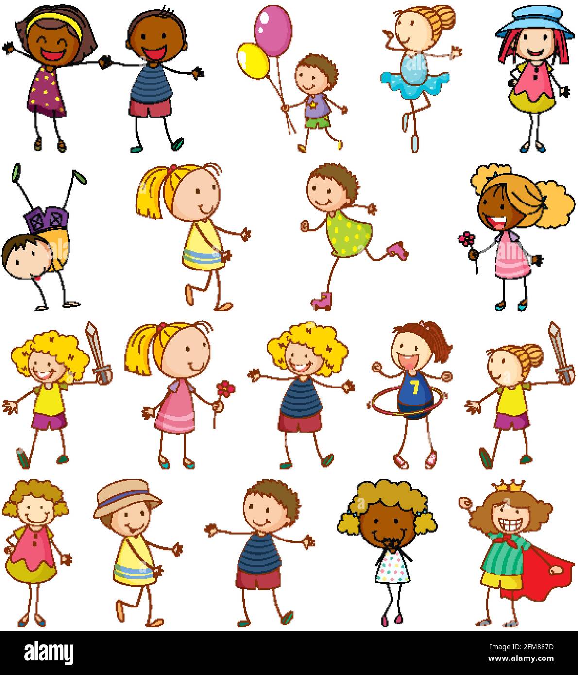 Set of different doodle kids cartoon character illustration Stock ...