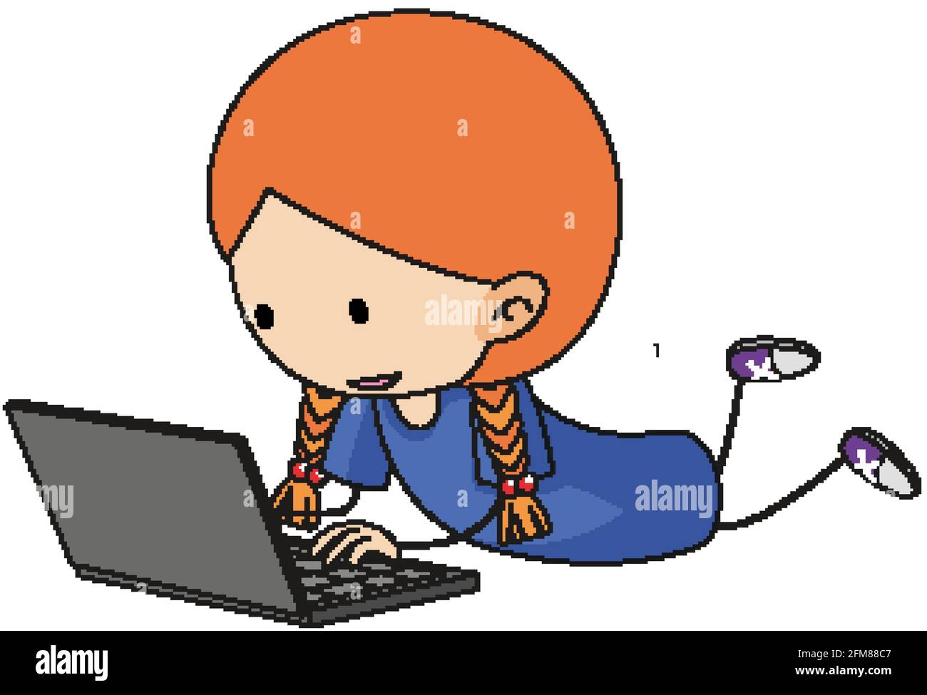 A doodle kid using laptop cartoon character isolated illustration Stock ...