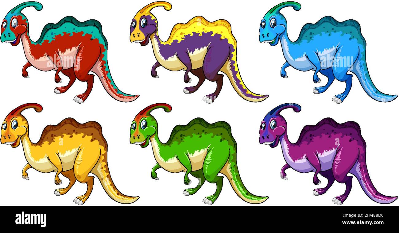 Set of Parasaurus dinosaur cartoon character illustration Stock Vector ...