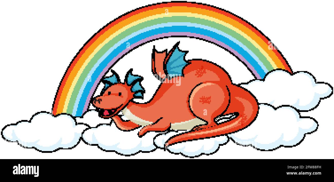 Simple cartoon character of dragon laying on the cloud isolated ...