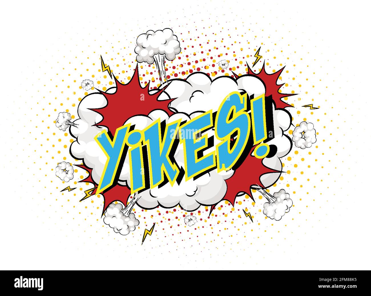 Word Yikes on comic cloud explosion background illustration Stock ...