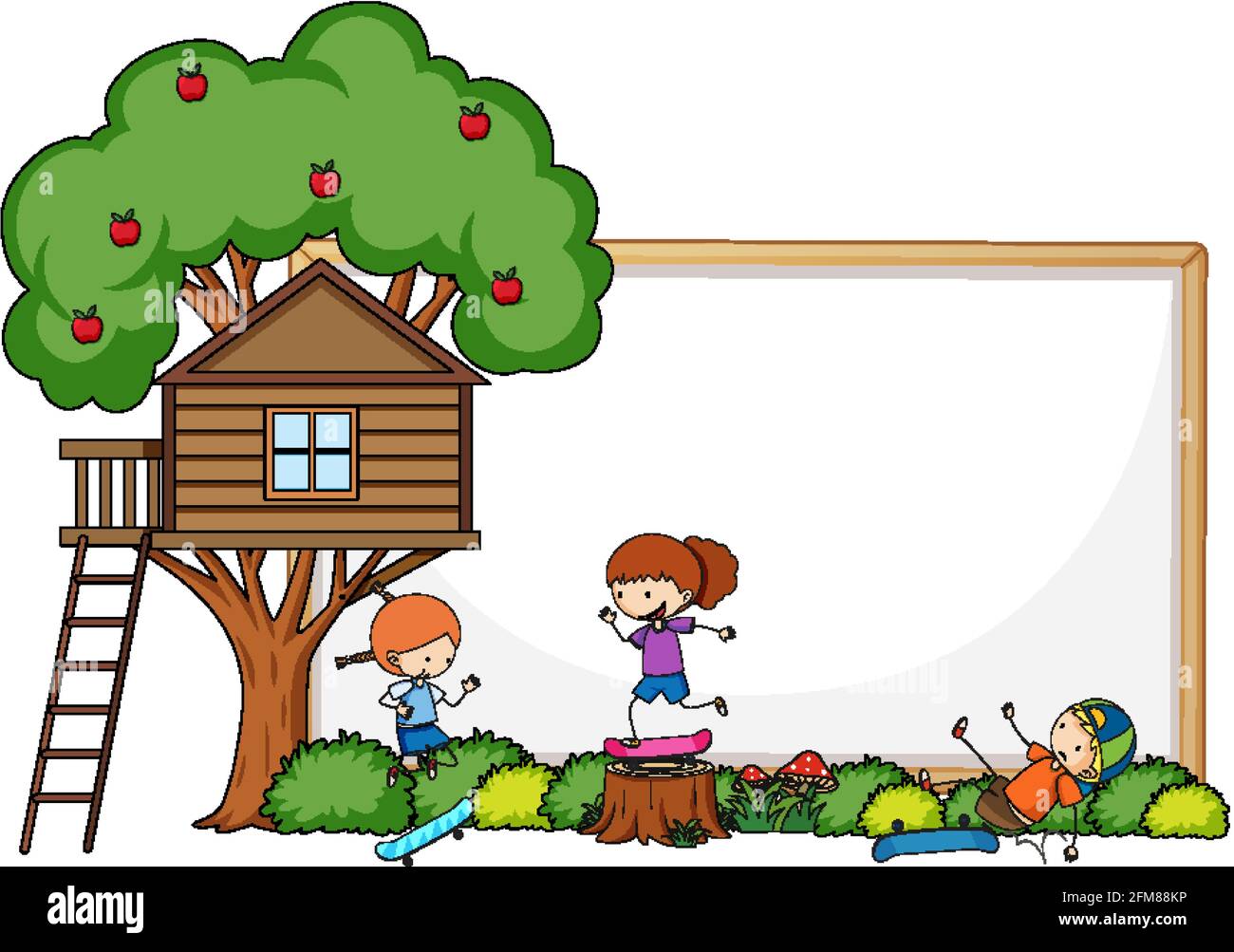 Empty banner with kids cartoon character and elements isolated ...