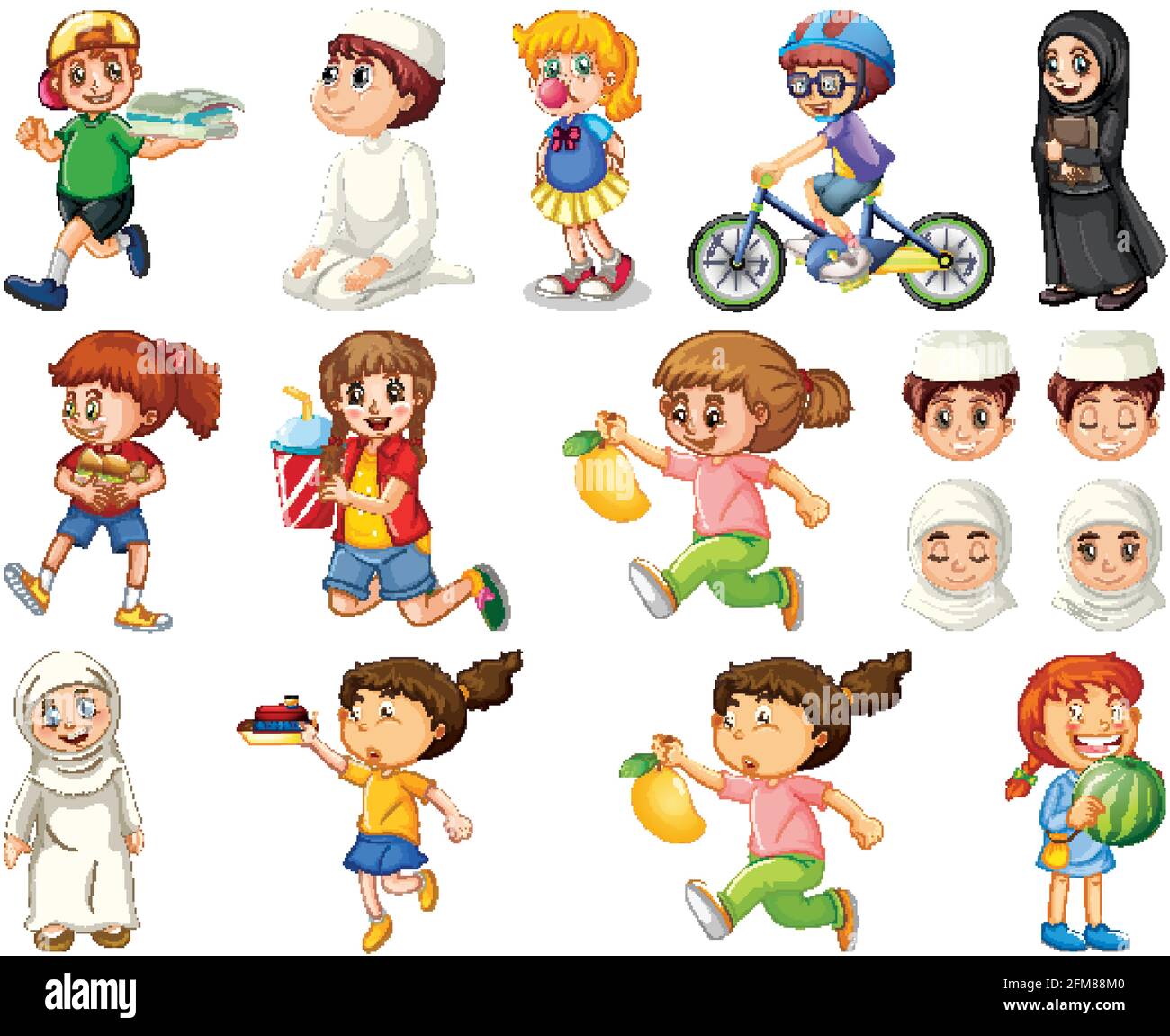 Children doing different activities cartoon character set on white ...