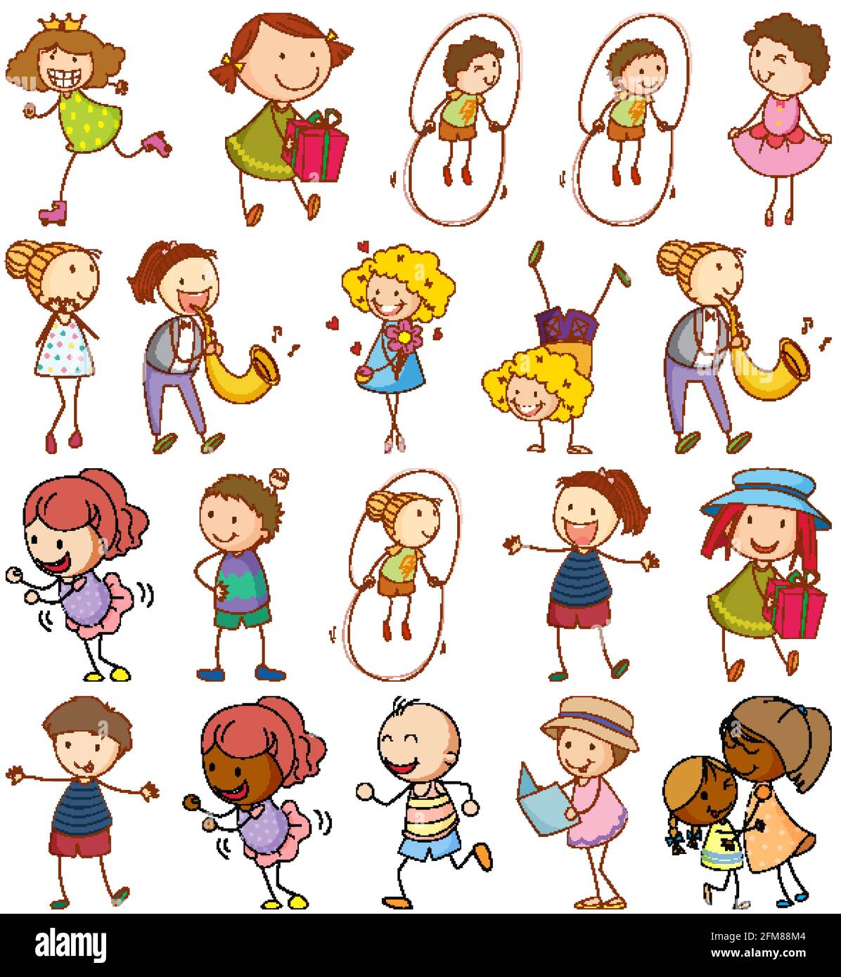 Set of different doodle kids cartoon character illustration Stock ...