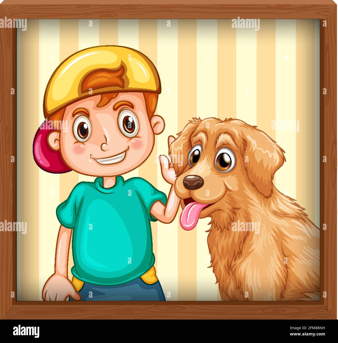 Happy boy with dog photo illustration Stock Vector Image & Art - Alamy