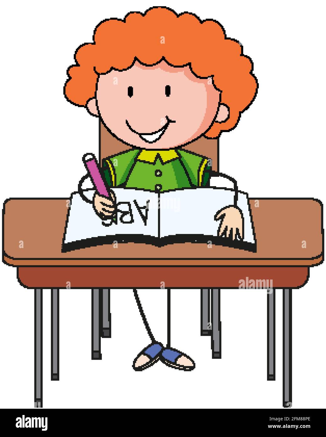 A doodle kid doing homework cartoon character isolated illustration ...