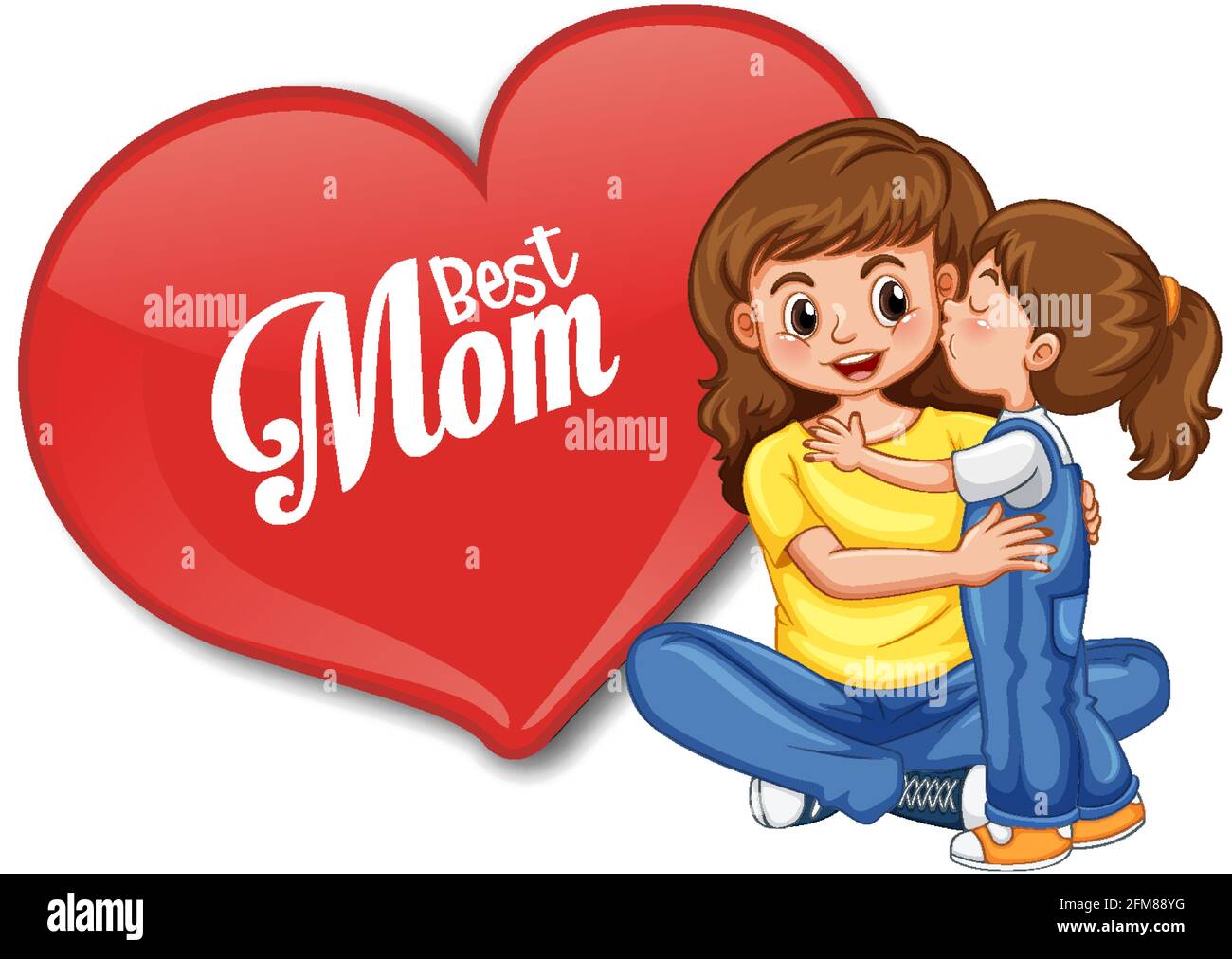 Best mom font in a big heart with mom hugging her child illustration ...