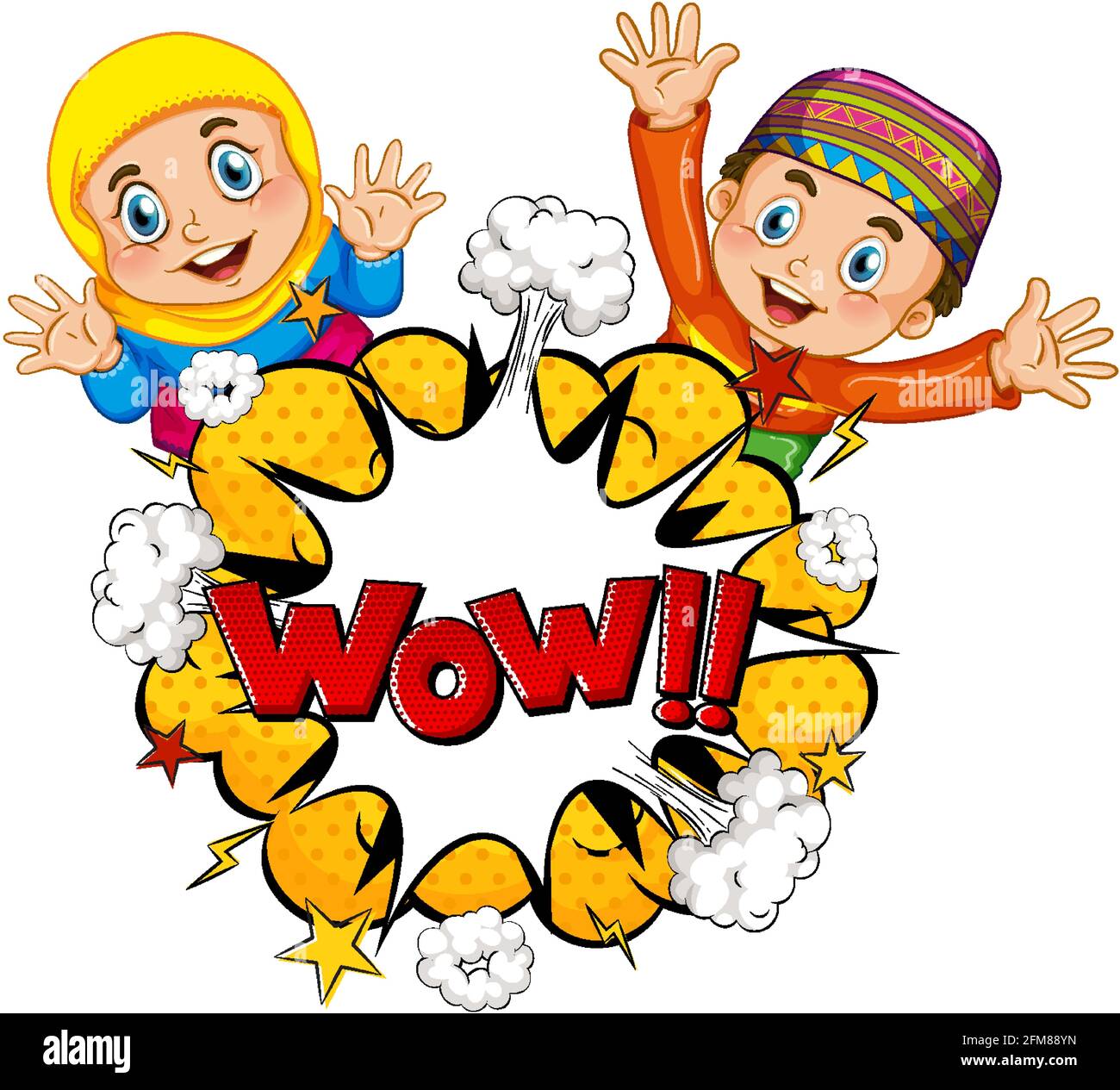 WOW word on bomb explosion with muslim children cartoon character ...
