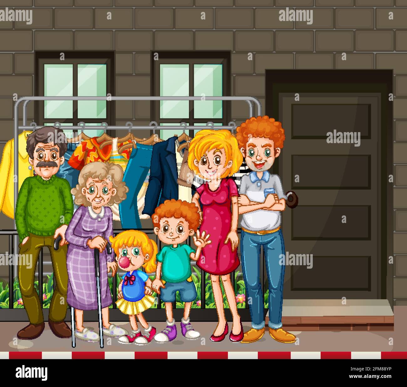 Outdoor scene with happy family illustration Stock Vector Image & Art ...