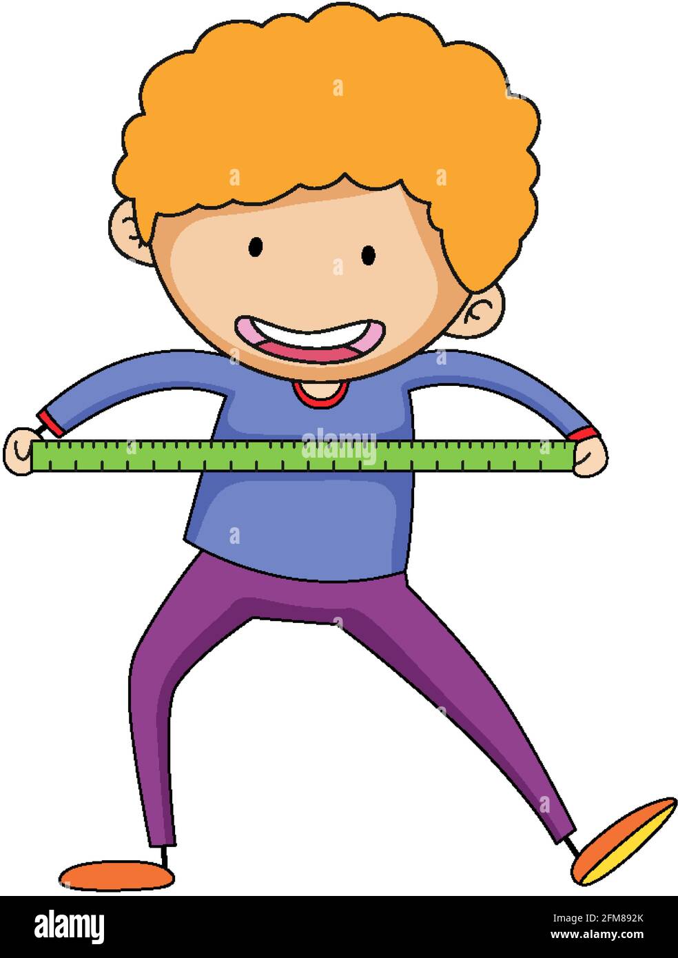 Cute boy holding ruler doodle cartoon character isolated illustration ...