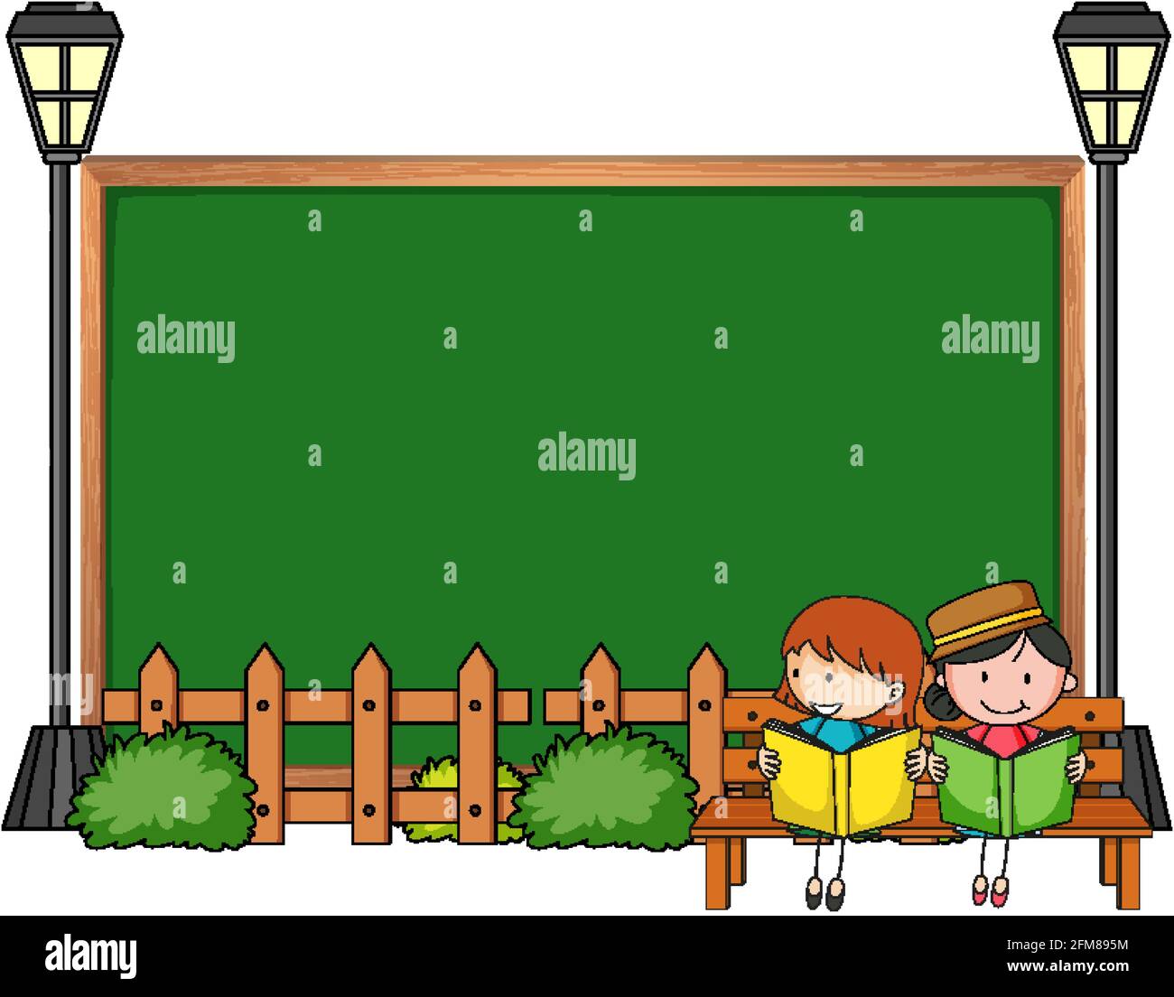 Empty blackboard with many kids doodle cartoon character isolated ...