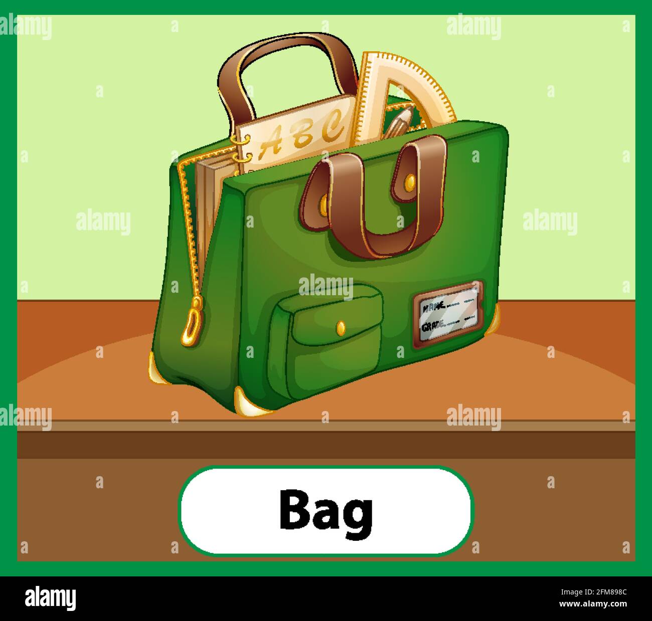 Educational English word card of school bag illustration Stock Vector ...