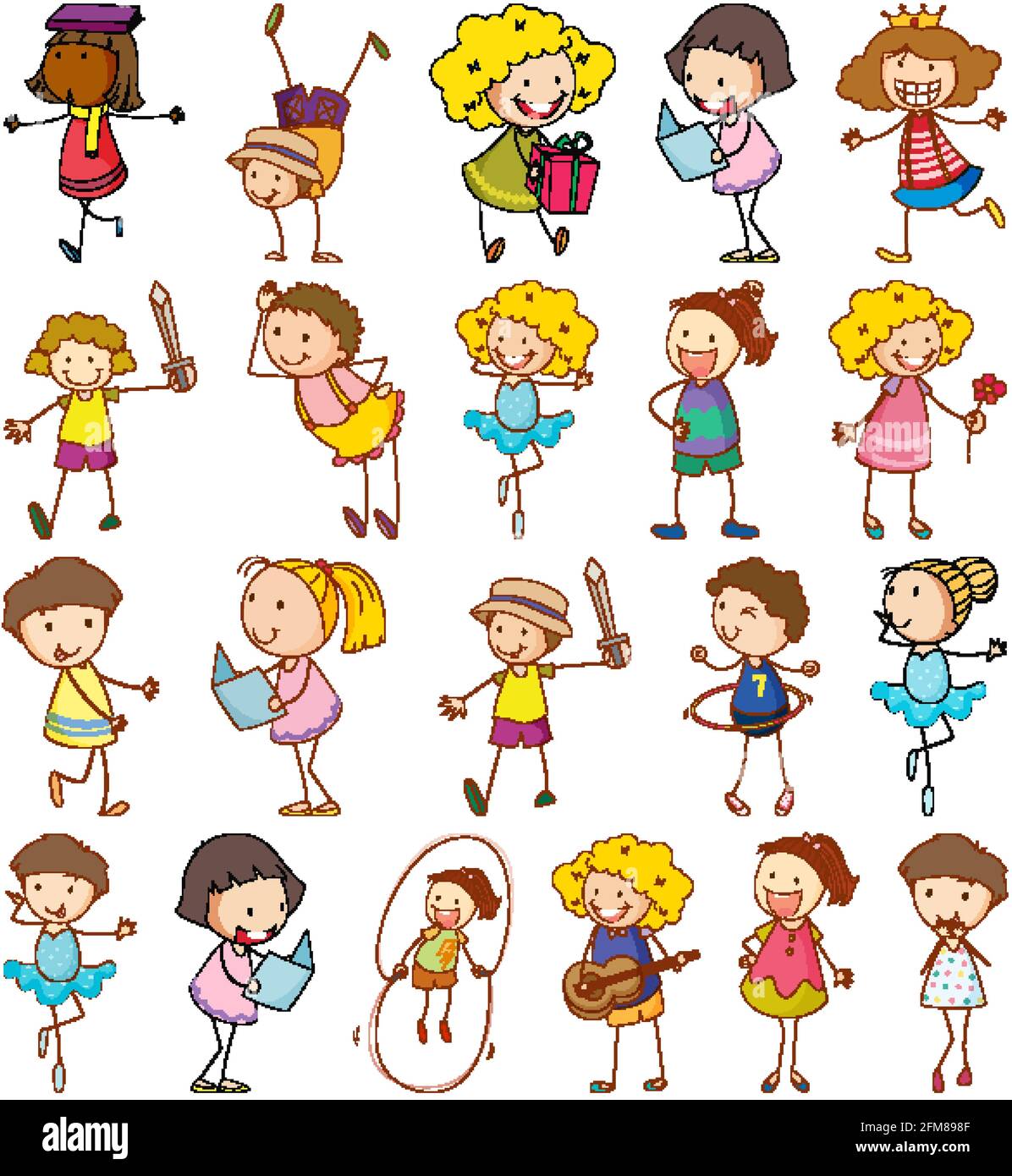 Set of different kids in doodle style illustration Stock Vector Image ...