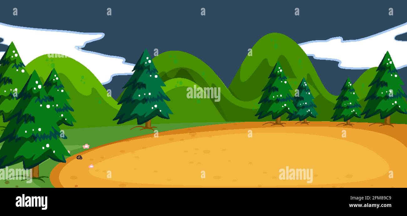 Empty park nature scene at night in simple style illustration Stock ...