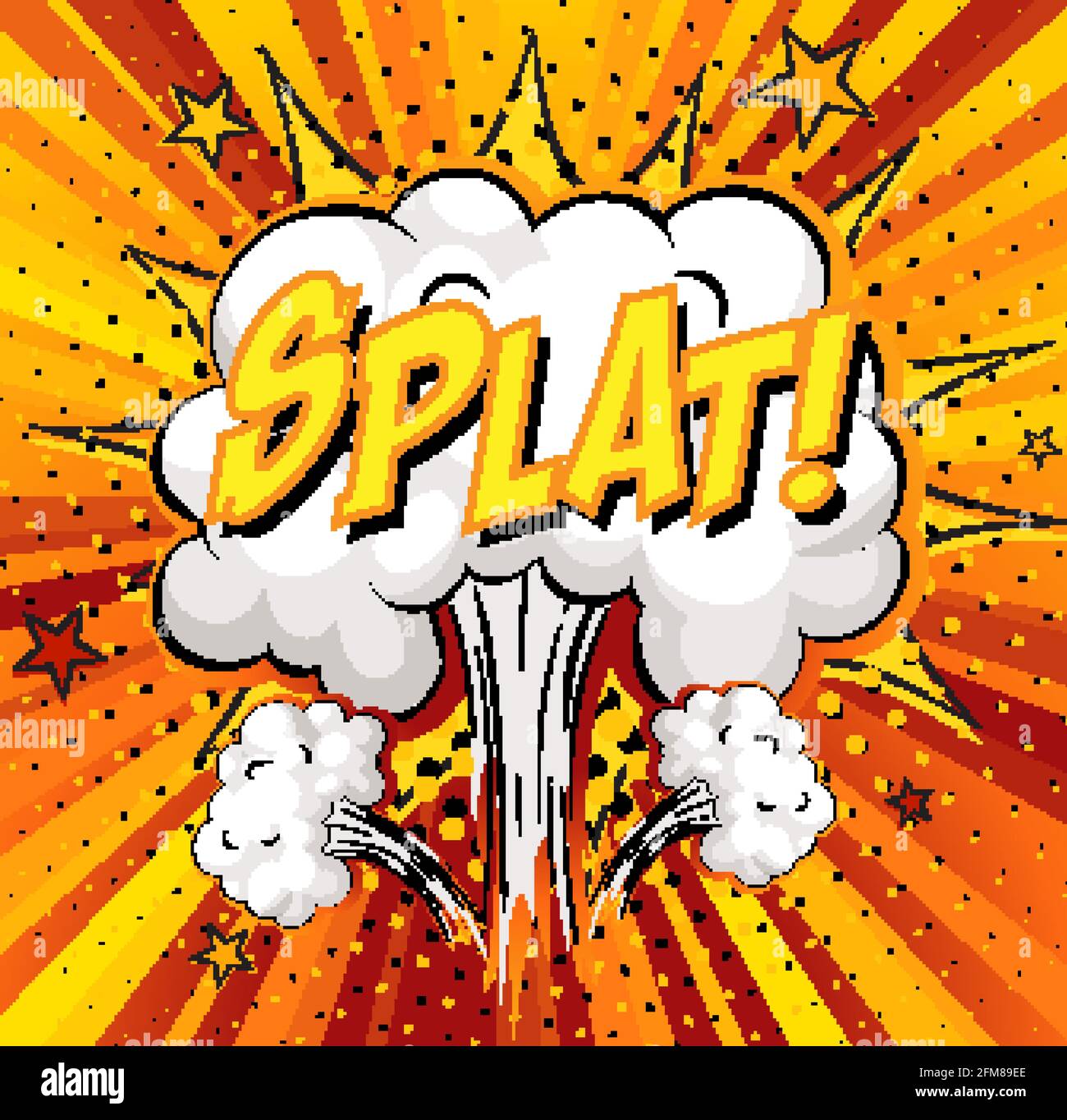 SPLAT text on comic cloud explosion on rays background illustration ...