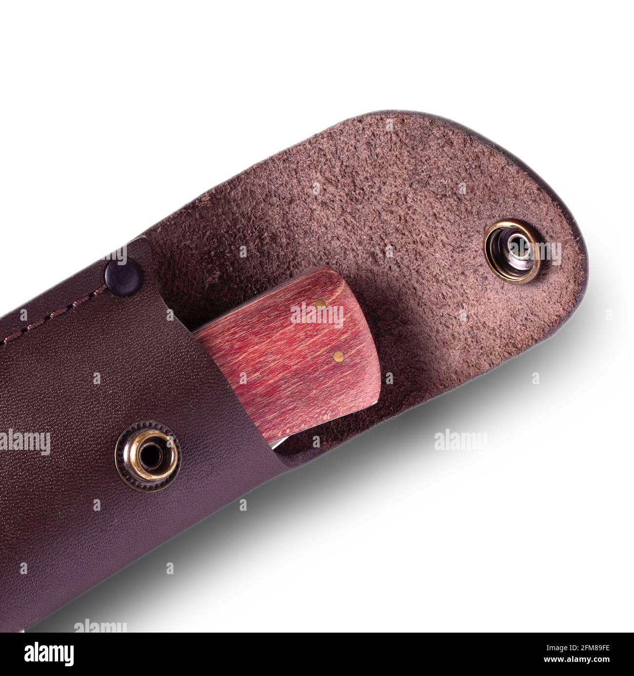 knife with wood handle Leather Sheath cut out on white background Stock ...