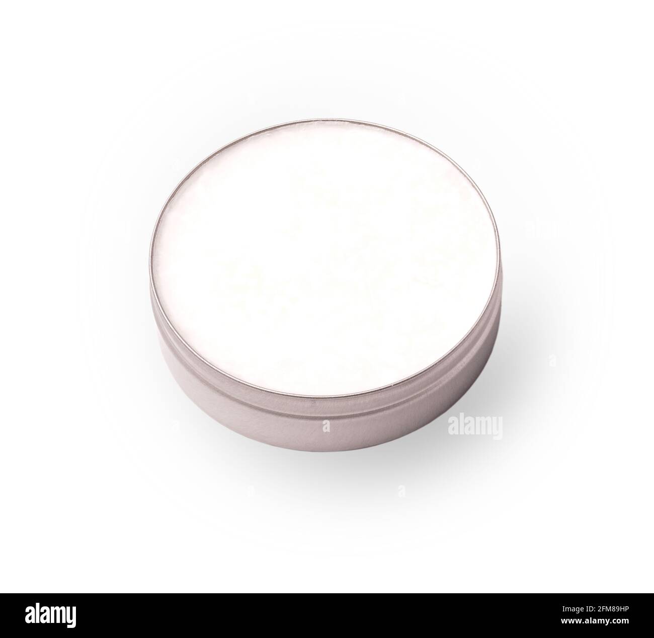 metal jar with white cream on white background Stock Photo - Alamy