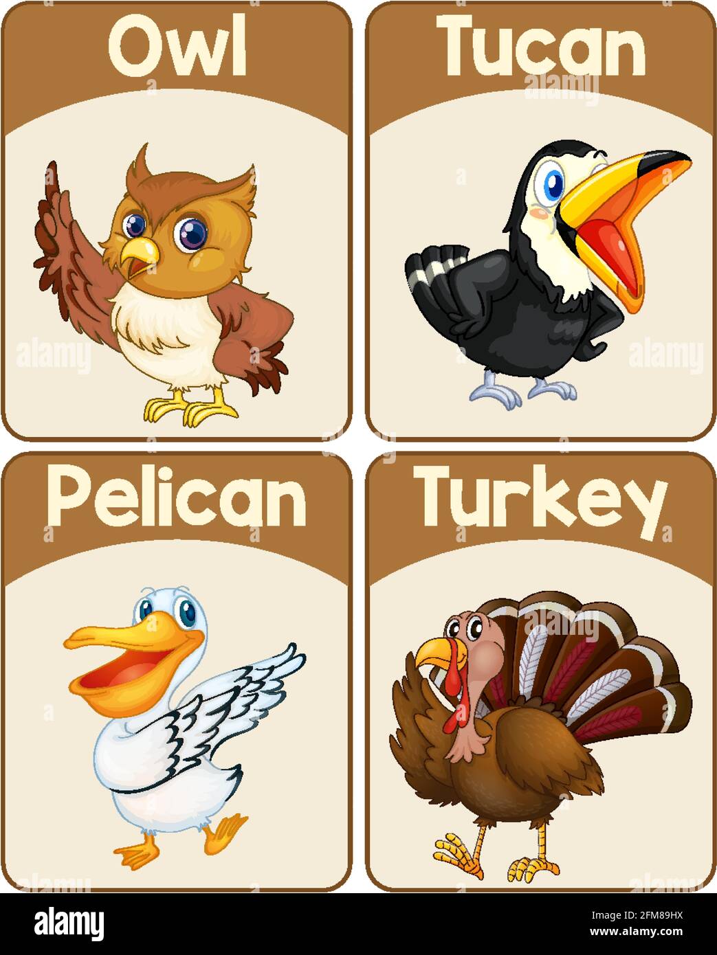 Educational English word card of birds set illustration Stock Vector ...