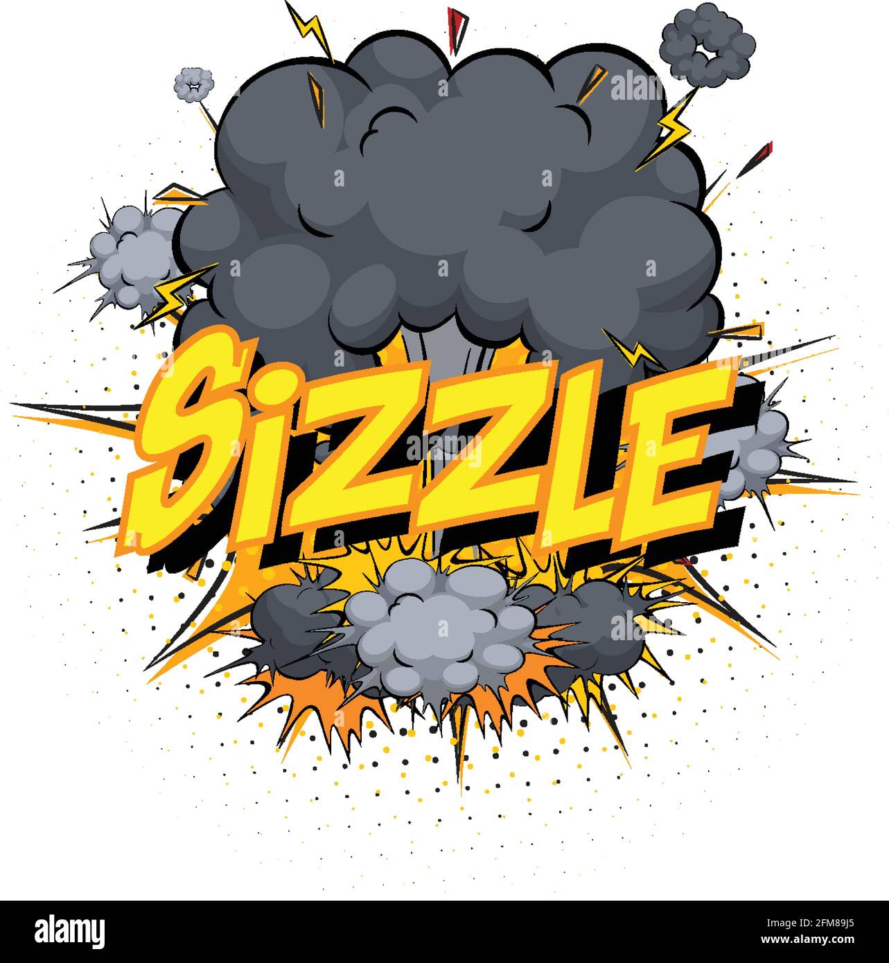 Word Sizzle on comic cloud explosion background illustration Stock ...