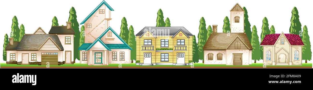 Front of suburban houses on white background illustration Stock Vector ...