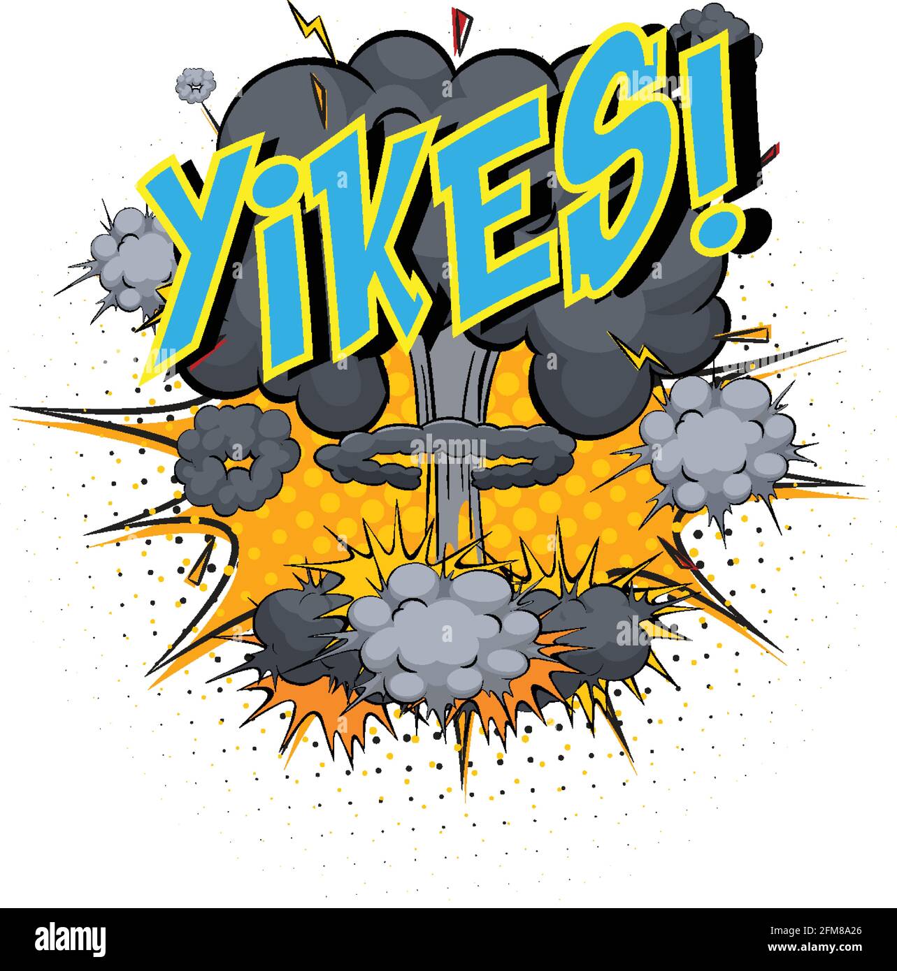 Word Yikes on comic cloud explosion background illustration Stock ...