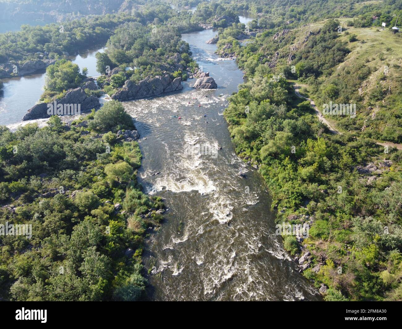 Picturesque river rapids on the Southern Bug. Rapid flow of the river ...
