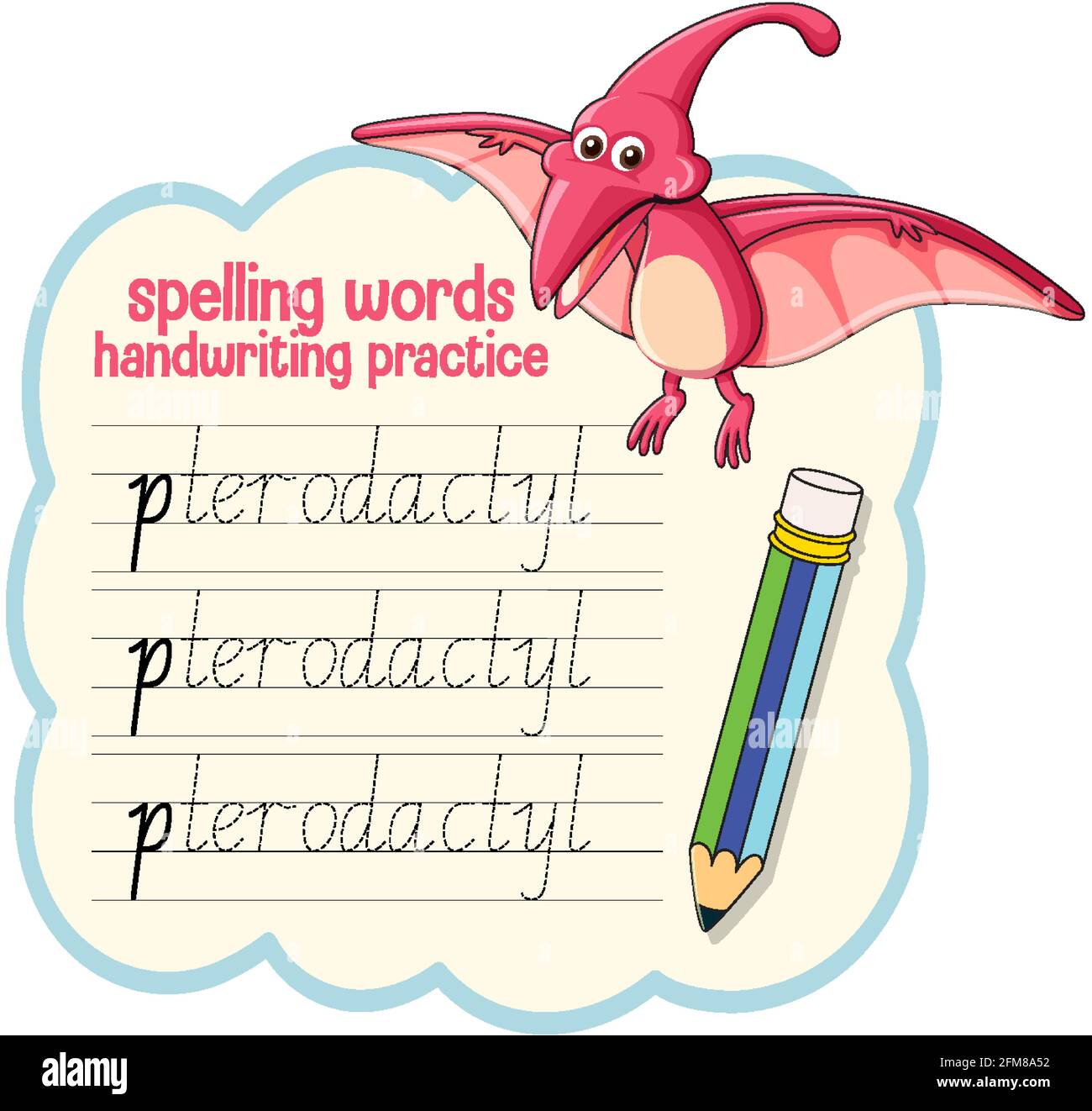 Spelling words dinosaur handwriting practice worksheet illustration ... Spelling words dinosaur handwriting practice worksheet illustration ...