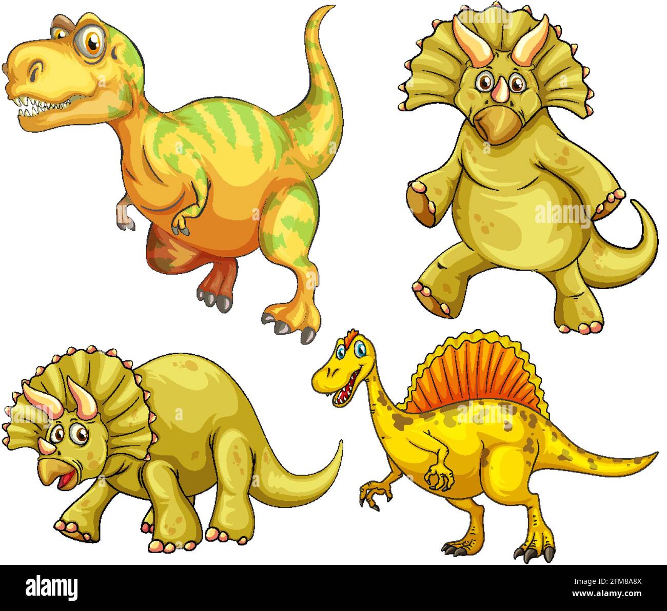 Set of yellow dinosaur cartoon character illustration Stock Vector ...
