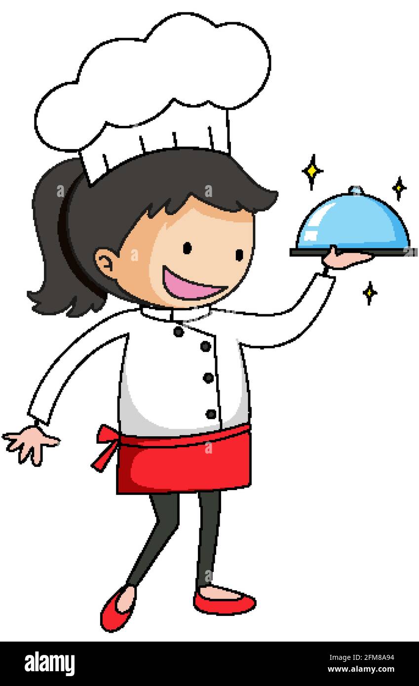 Little chef serving food cartoon character illustration Stock Vector ...