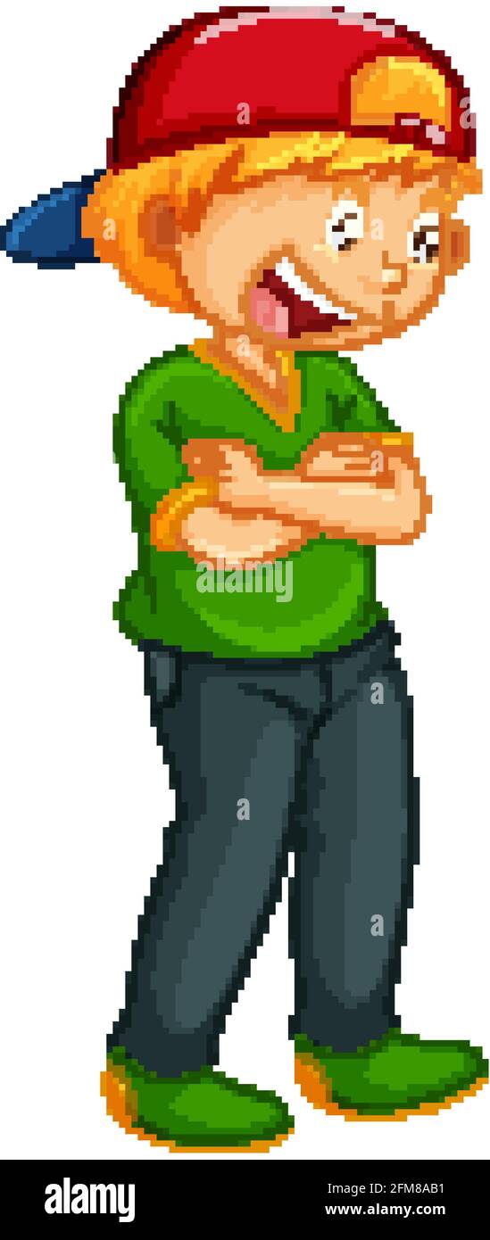 A boy wearing cap in standing pose cartoon character isolated ...