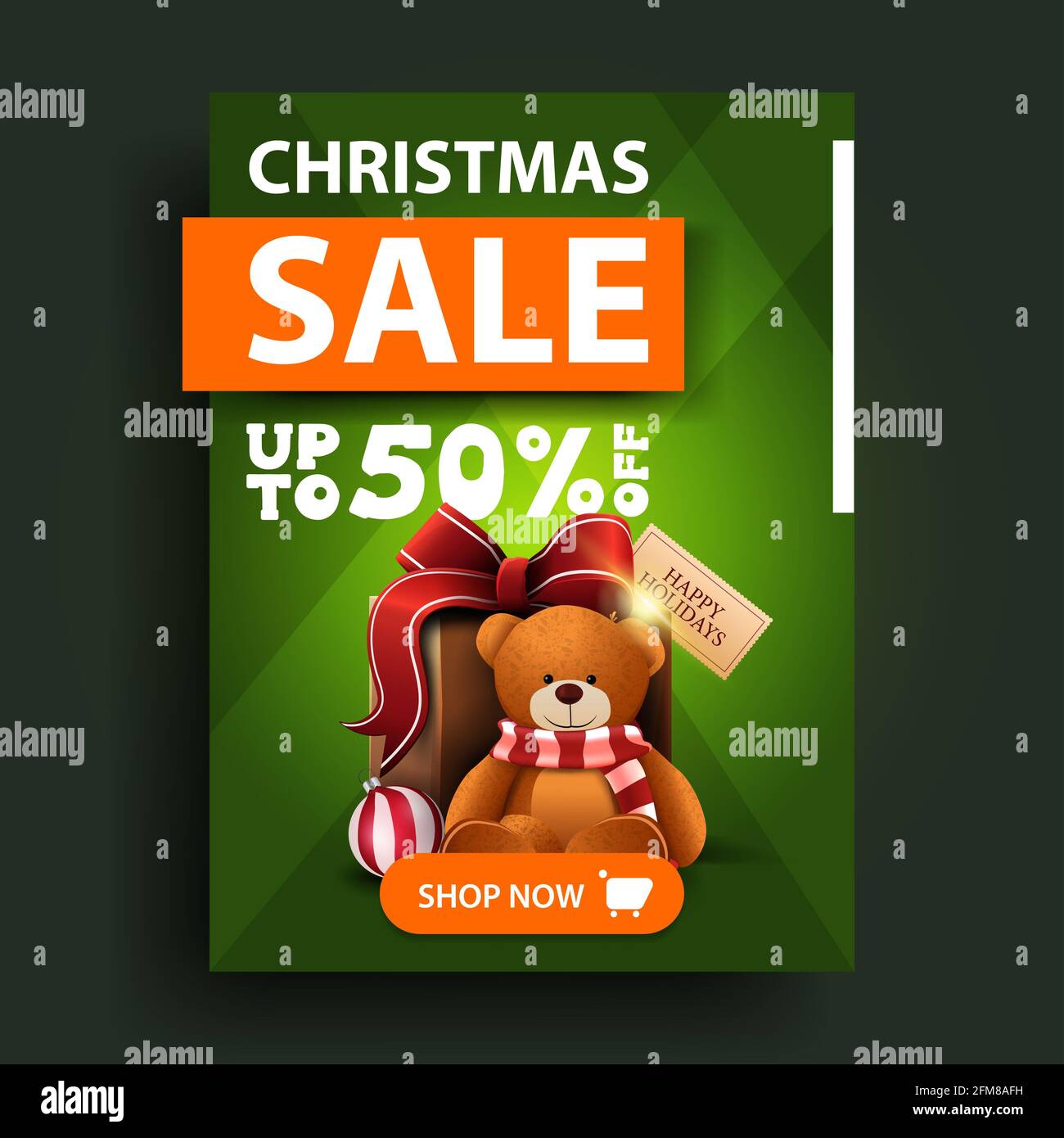 Christmas sale, up to 50 off, green vertical discount banner with ...