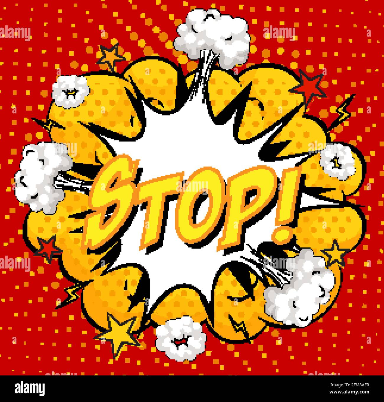 STOP text on comic cloud explosion on red background illustration Stock ...