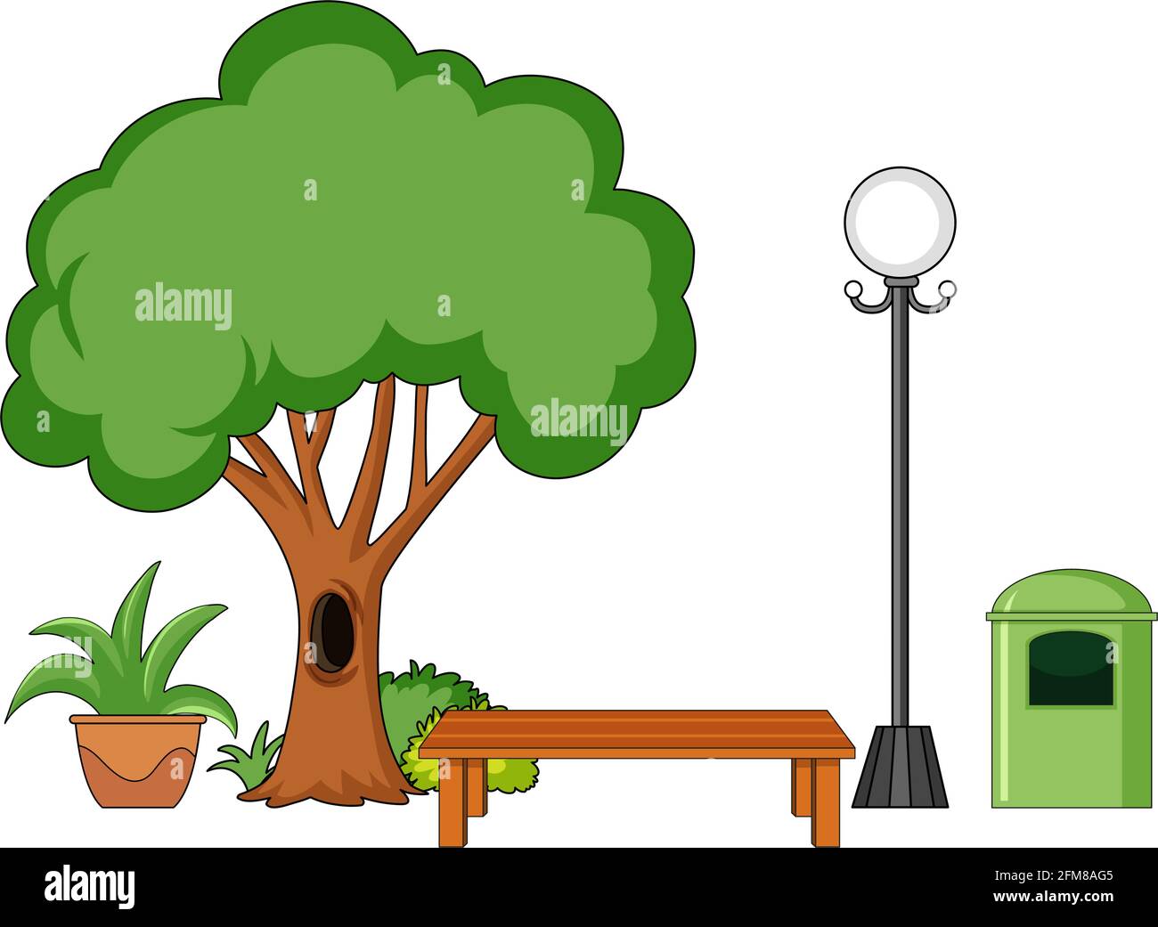 Tree with park element isolated on white background illustration Stock ...