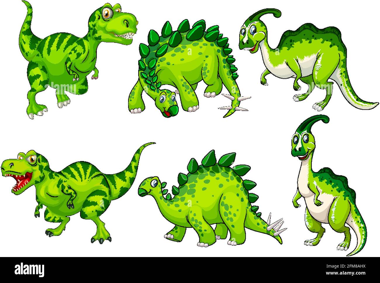 Set of green dinosaur cartoon character illustration Stock Vector Image ...