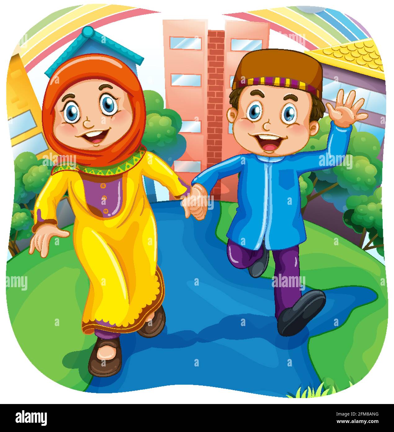 Muslim sister and brother cartoon character illustration Stock Vector ...