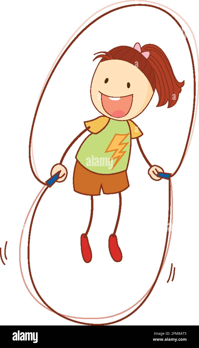 A doodle kid jumping rope cartoon character isolated illustration Stock ...
