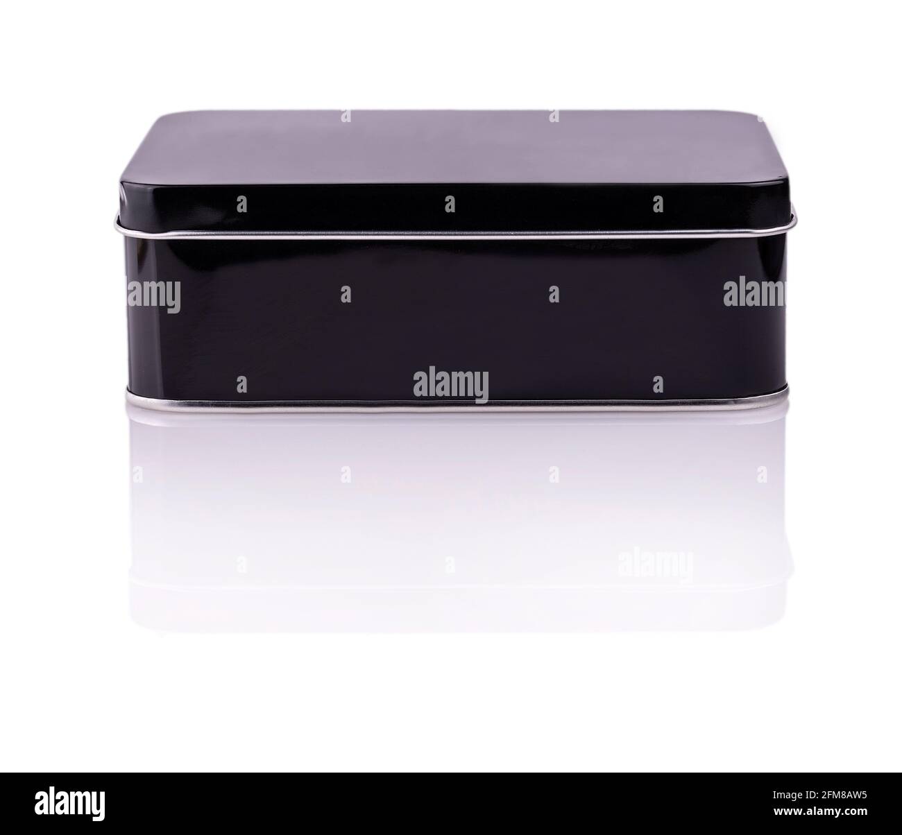 Closed Empty black metal box close-up izolated on white background ...