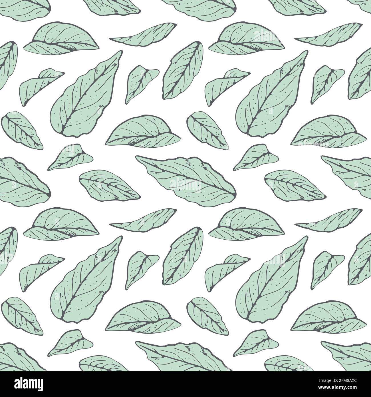 Seamless pattern with modern minimalist Turquoise line art leaves Stock ...